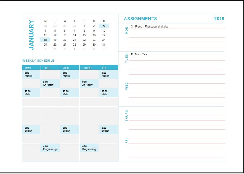 Homework Assignment Planner Template Word Excel Templates