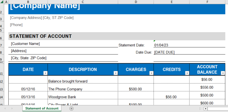 Statement of Account Worksheet for Business | Download File